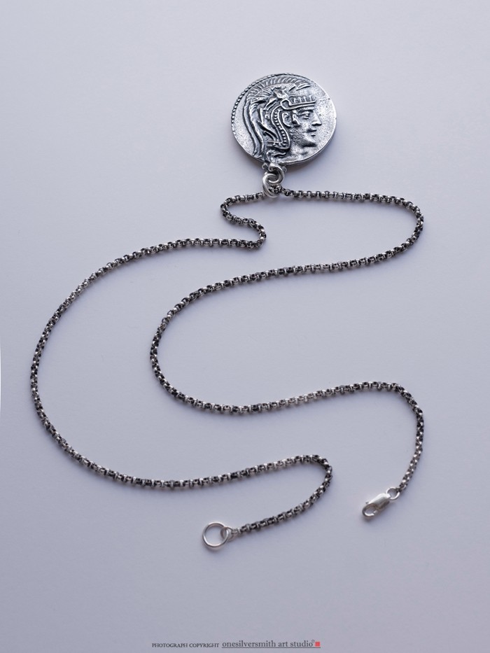 Large Solid Sterling Silver Roman Owl Tetradrachm Coin Pendant W/Chain ...