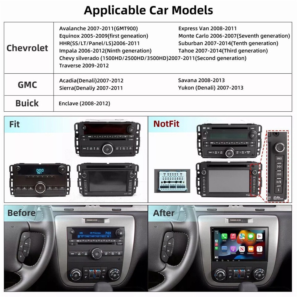 For Chevrolet Avalanche 2007-2011 Android 13 CarPlay Car Stereo Radio ...