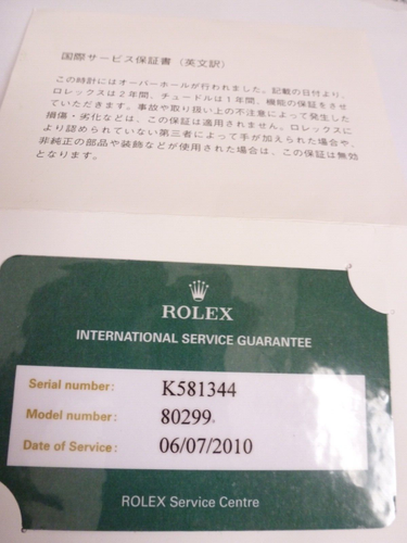 ROLEX INTERNATIONAL SERVICE GUARANTEE CARD 2010 Warranty 80299 | eBay