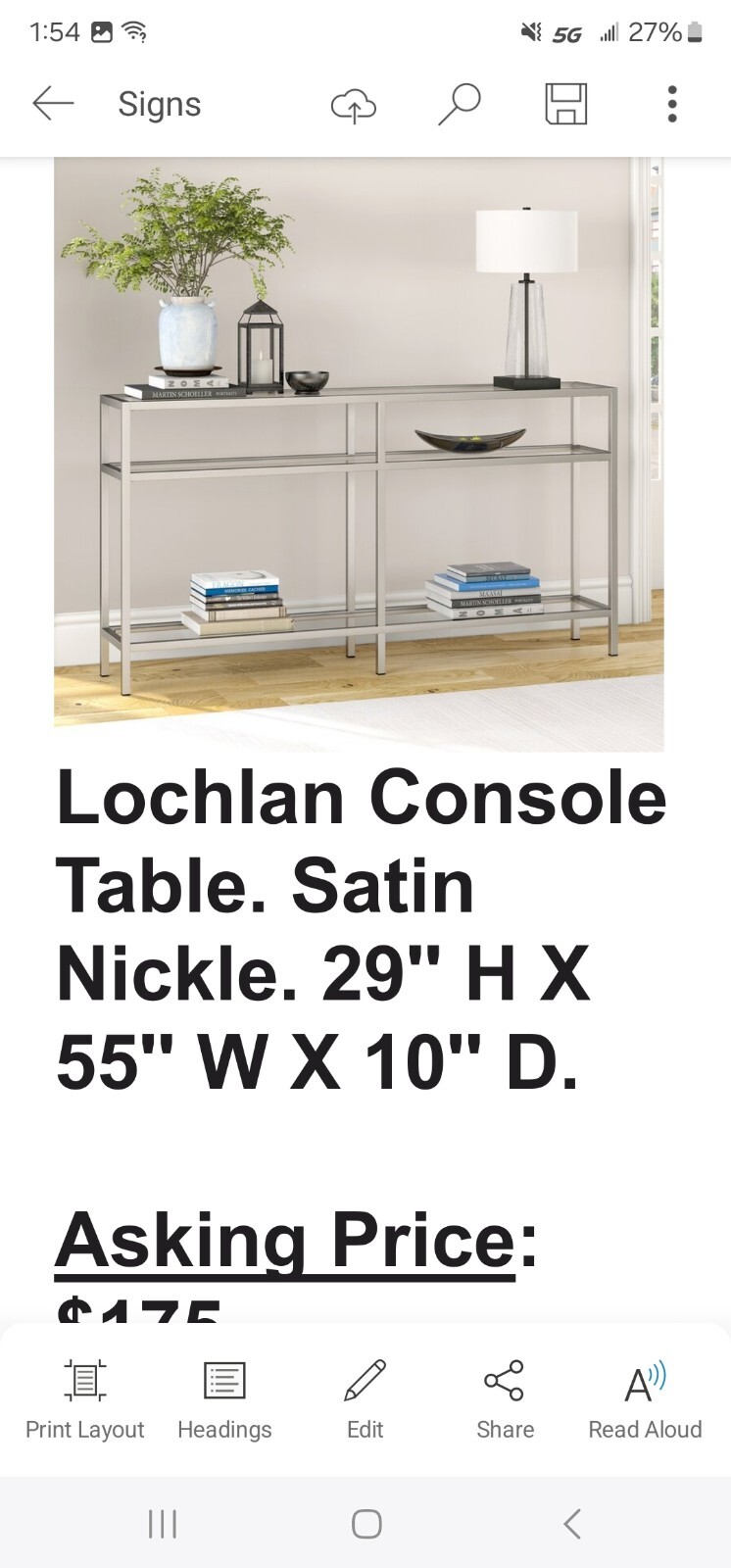 Lochlan 55'' Wide Rectangular Console Table in Satin Nickel | eBay