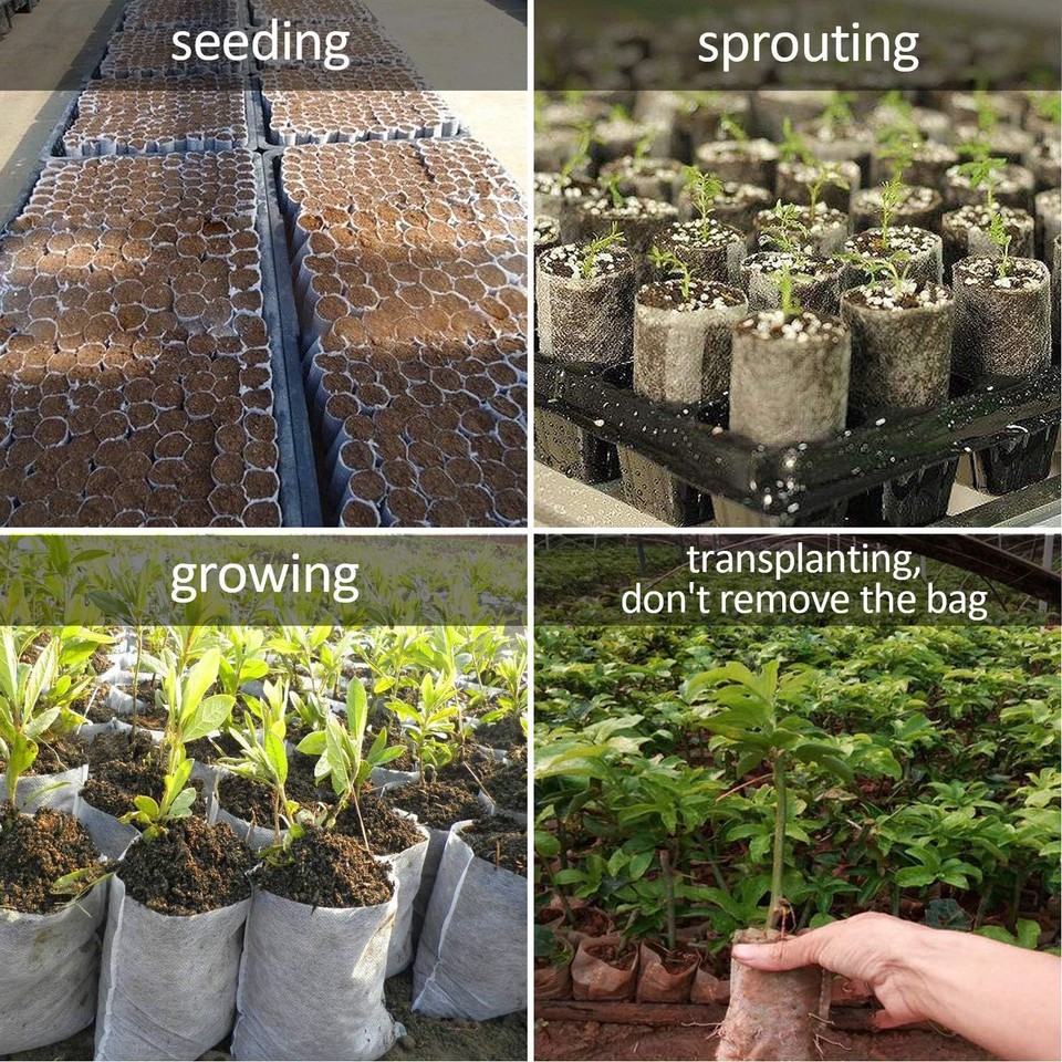 100x Biodegradable Non-woven Nursery Bag Pot Plant Grow Bags Fabric ...