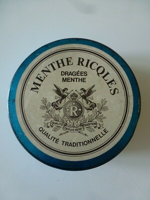 MENTHE RICQLES DRAGEES BONBONS PHARMACIE BOITE TOLE LITHO PUB ANCIENNE ...