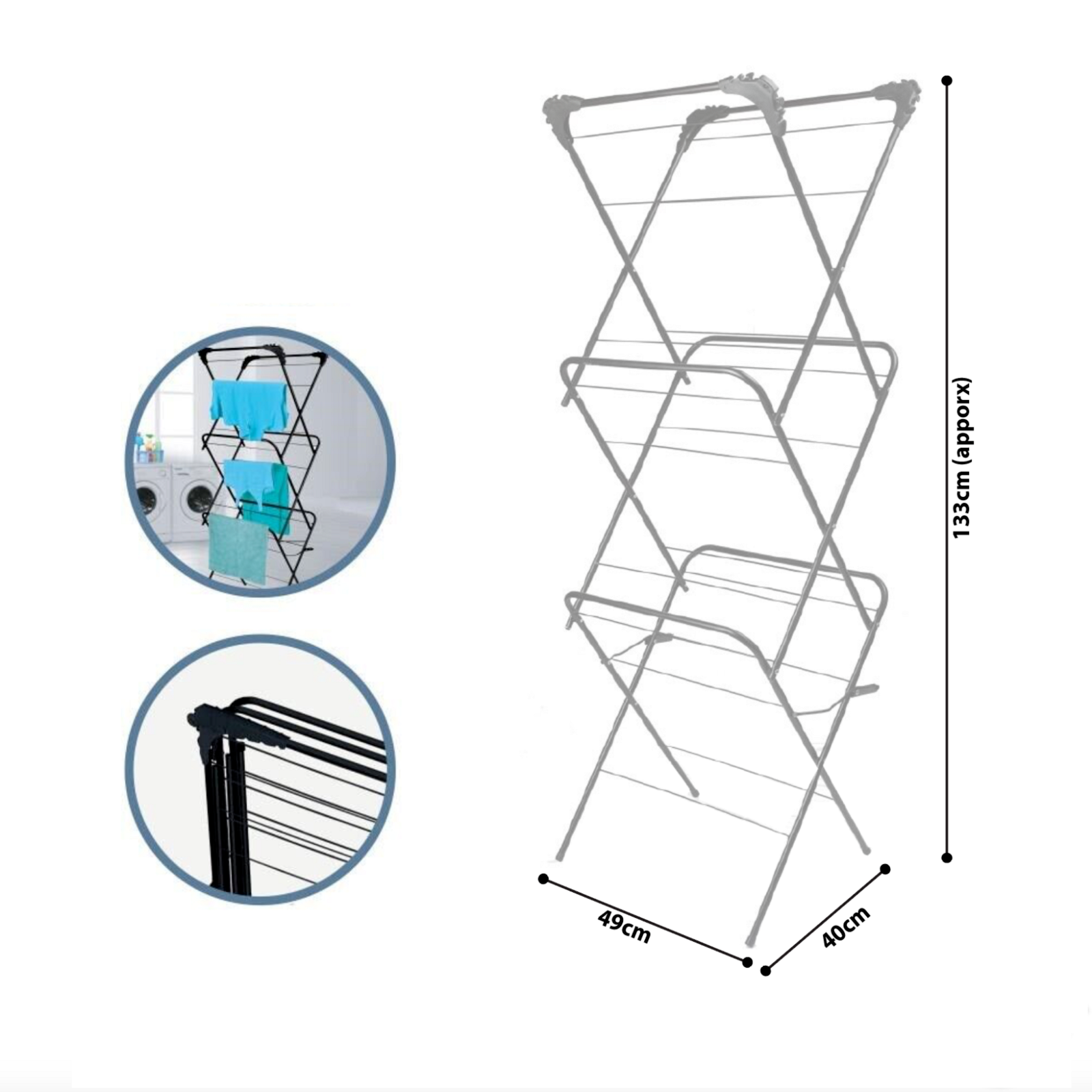 3 Tier Deluxe Foldable Airer Clothes Radiator 12M Rack Drying Space 20 ...