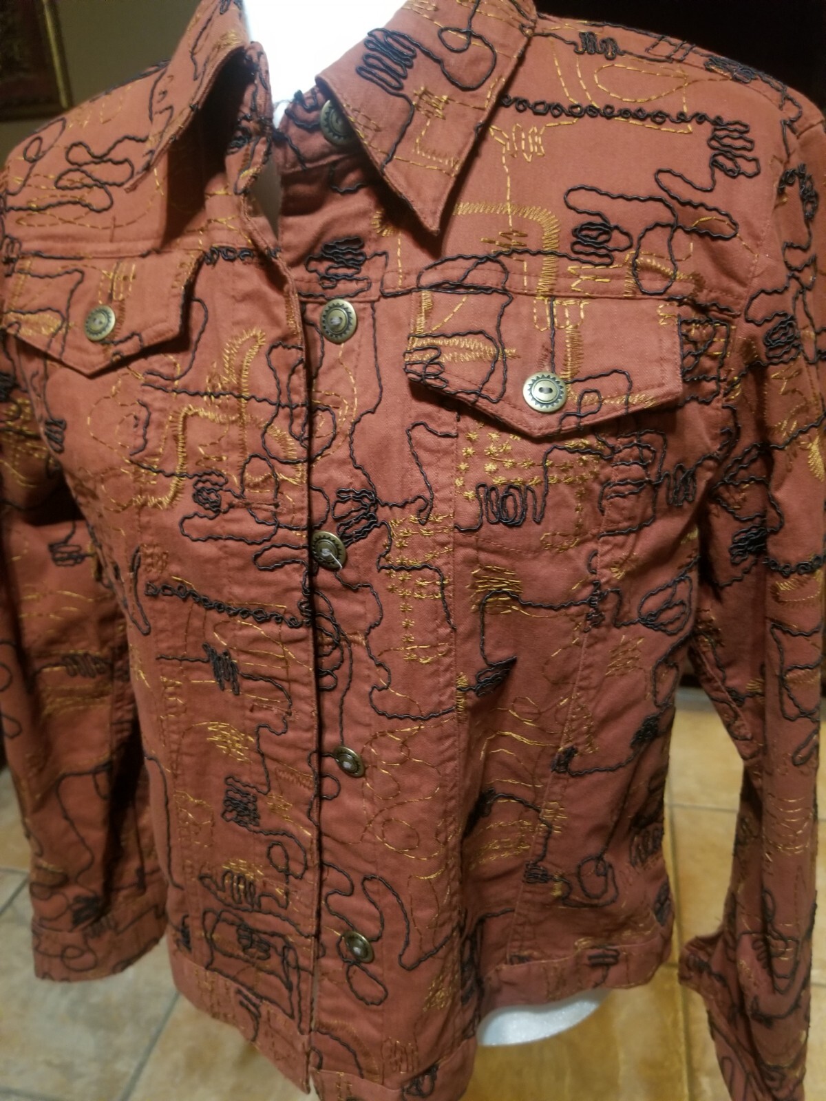 Ruby Red Eclectic Burnt Orange Denim Jacket With Embr… - Gem