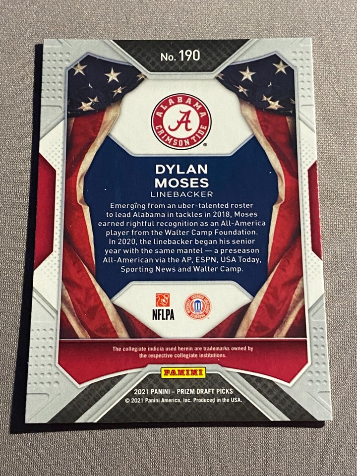Dylan Moses 2021 Prizm Draft Picks All-Americans #190 RC Alabama ...