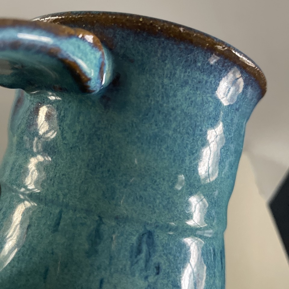 Handmade Art Pottery Mug Glazed Blue Artist Signed Tania | eBay