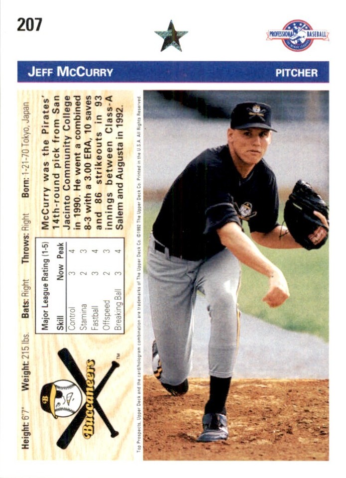 1992 Upper Deck Minors Jeff McCurry Salem Buccaneers #207 Baseball Card ...
