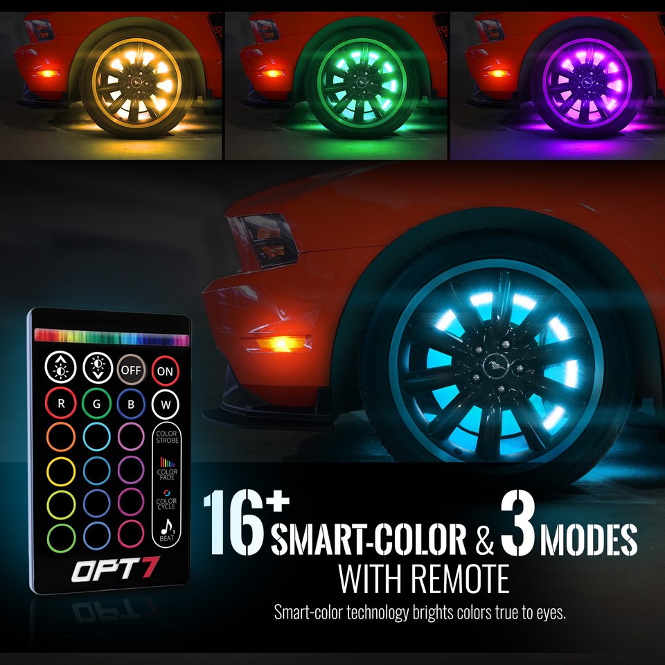 OPT7 All-Color Wheel Well LED Light Kit 4pc Custom Accent Neon Strips ...