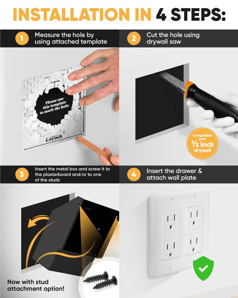 Hidden Wall Safe Outlet With Key Lock Electric Socket Covert Single Or ...
