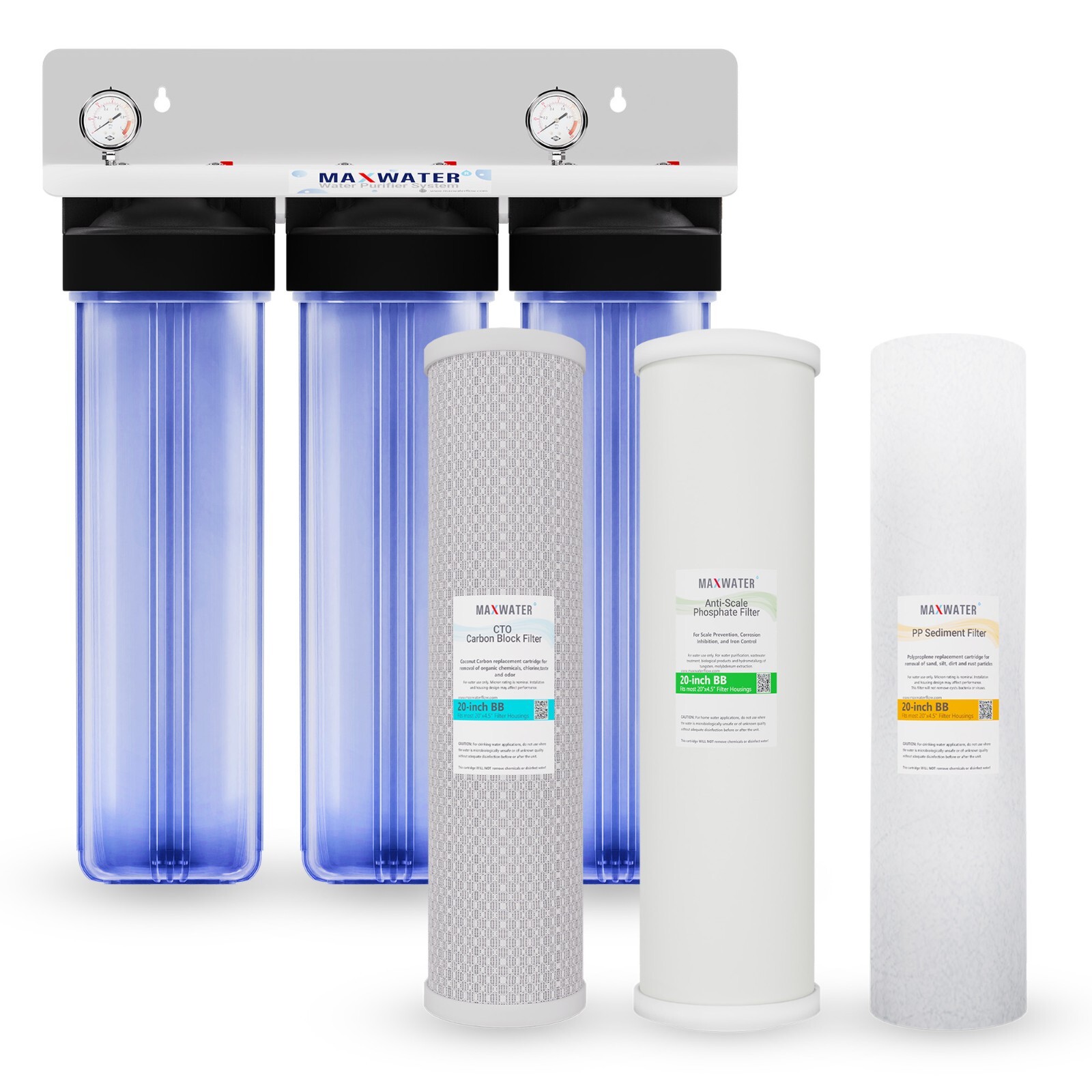 3-Stage 20" Whole House BB Slow Phos Anti Scale Water Filter prevent ...