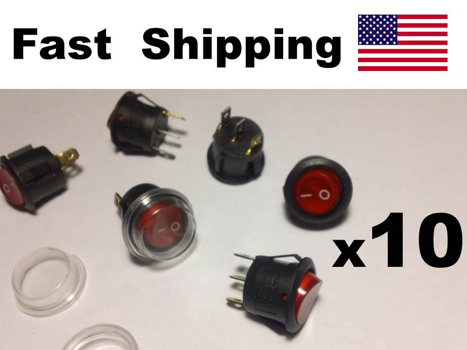 Red Light WATERPROOF ON-OFF SPST Round Rocker Switch 10A 250V - 15A ...