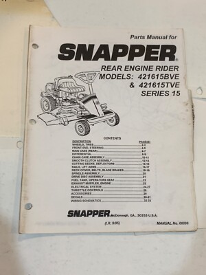 Snapper Rear-Engine Rider Mowers 15 Series 421615BVE, Illustrated Parts ...