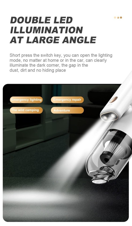 Portable Vacuum Cleaner, Portable Car Vacuum with Flashlight Cordless ...