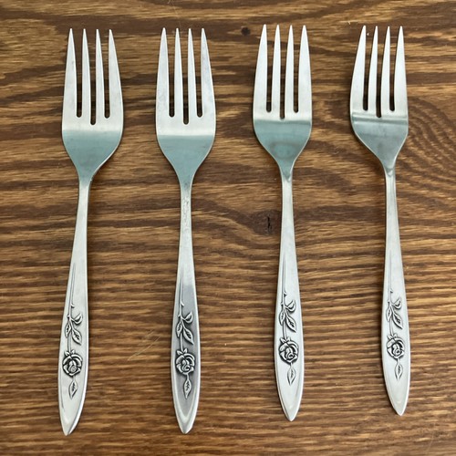 Set of 4 Oneida MY ROSE Salad Dessert Forks 6 1/4" Stainless Flatware ...
