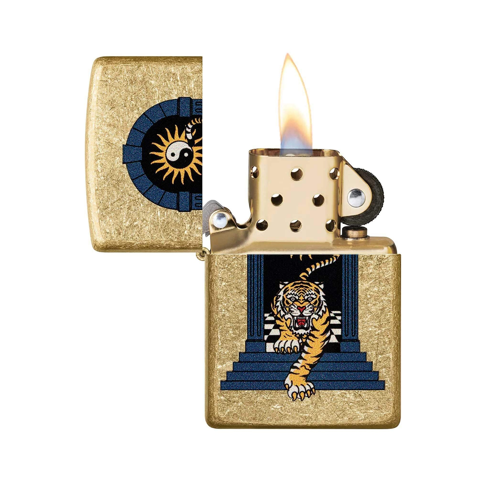 Zippo Pocket Lighter Tiger Tattoo Design Brass Metal Windproof ...