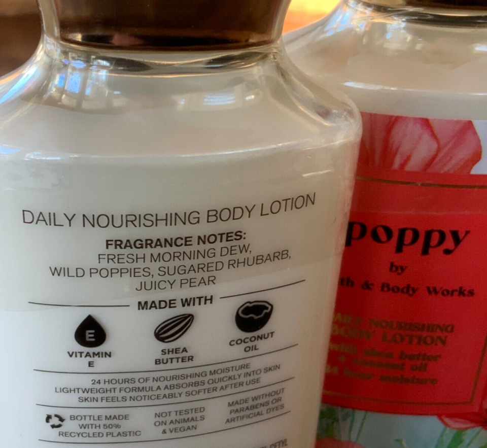 2 (TWO) POPPY Shea Butter & Coconut Oil 8oz LOTION Bath and Body Works ...