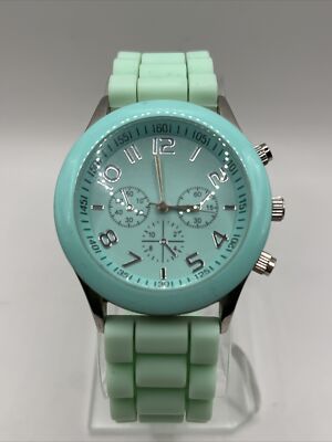 Darice Women's Mint Green & Silver Wrist Watch Silicone Band- New ...