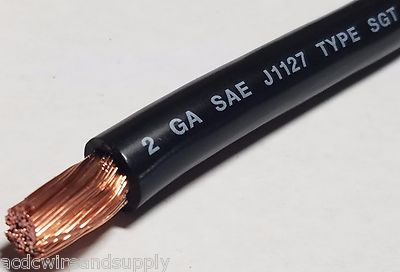 2 Gauge COPPER Battery Cable BLACK SAE J1127 SGT Automotive Power Wire ...