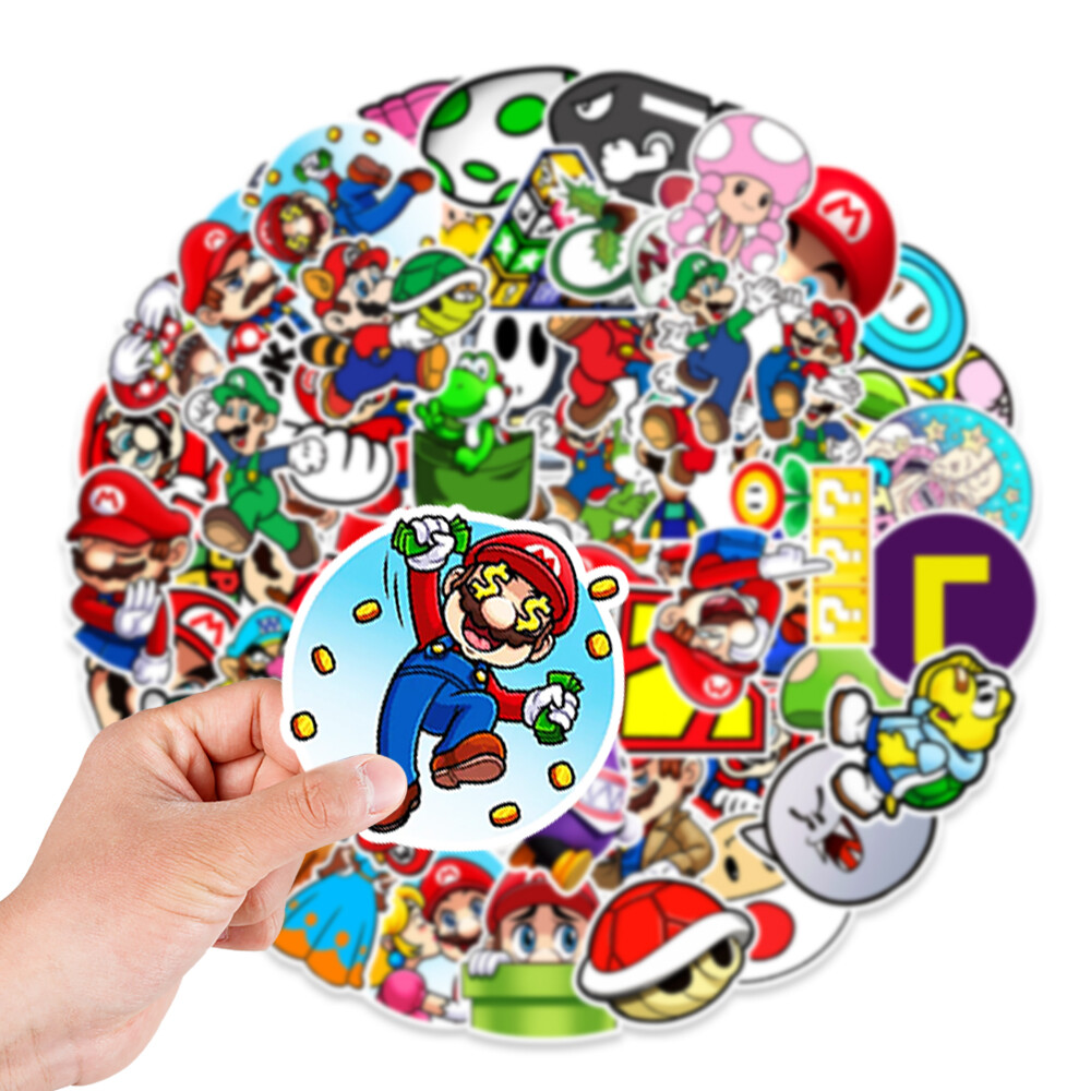 50 Pcs Vinyl Stickers Super Mario Skateboard Luggage Bomb Graffiti Wall ...