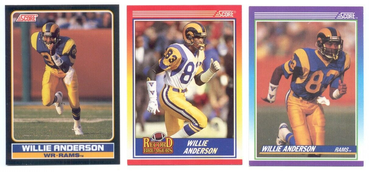 1990 Score WILLIE FLIPPER ANDERSON Los Angeles Rams 3-Card Lot Young ...