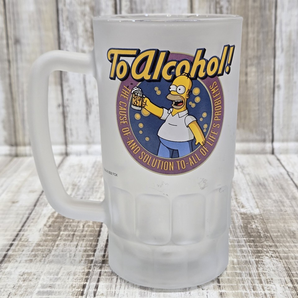 Vintage 2002 The Simpsons "To Alcohol" Homer Simpson 20oz Frosted Glass ...
