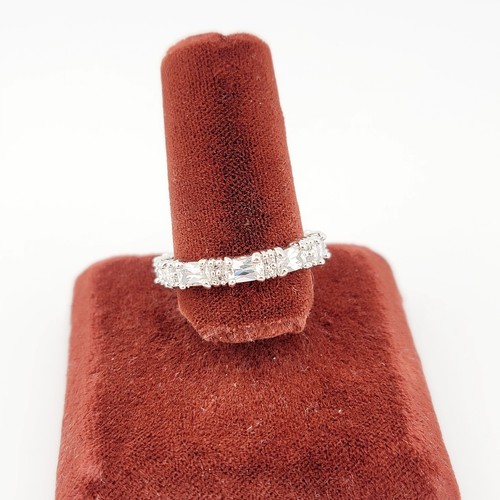 Vtg Sz 9.5 Ring Eternity Band Clear Rectangle Rounds CZ Stackable Glam ...