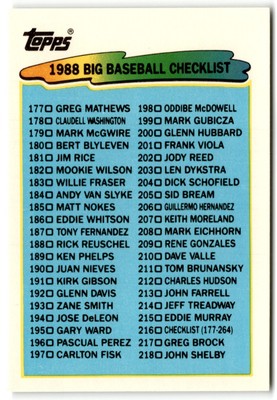 1988 Topps Big Checklist 177-264 Checklist #216 | eBay