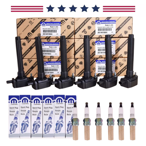 6 pack Mopar Ignition Coils UF648 & Spark Plugs for Chrysler Jeep Dodge ...