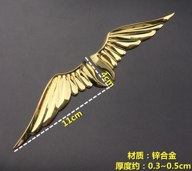 Pair Golden Metal Angel Wings Auto Car Motorcycle Emblems Badge Decal ...