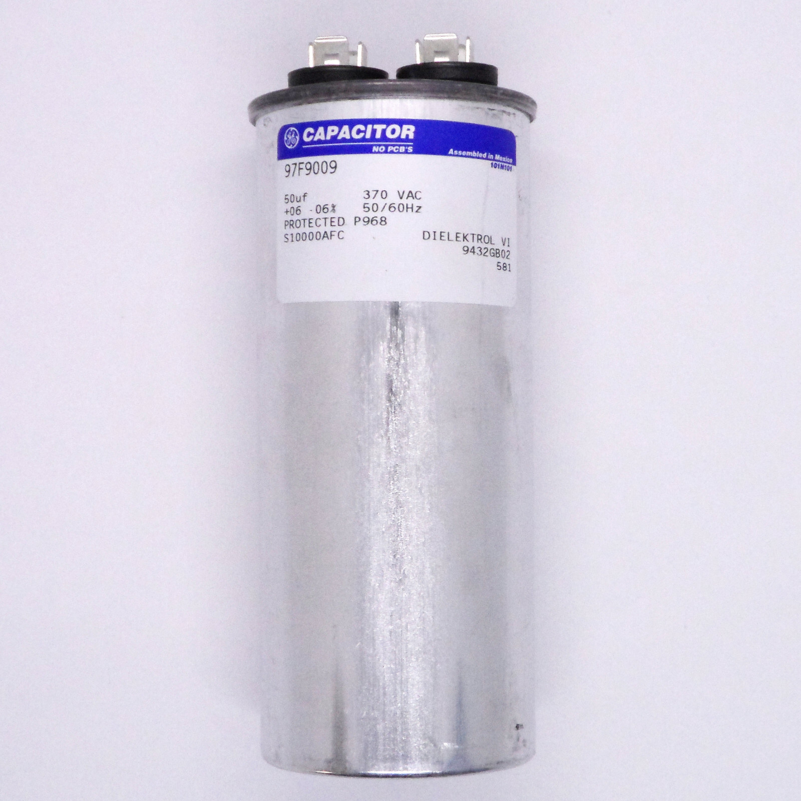 ) GE Capacitor 97F9009 50 UF 370 VAC Dielektrol VI Round Motor Run for ...