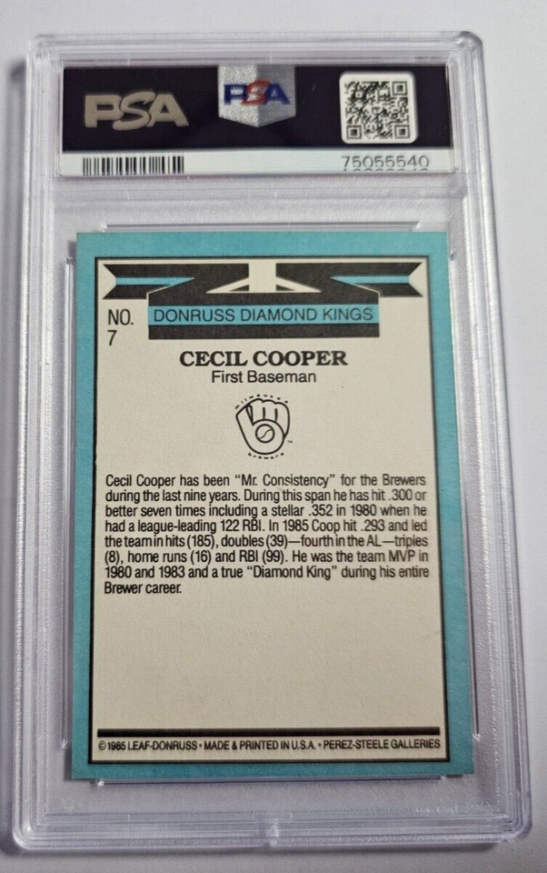1986 Donruss Diamond King #7 Cecil Cooper Autographed Signed PSA/DNA ...