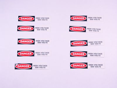 Lot of 10 1574594-11 High Voltage Warning Label "Danger" 500V 12mm H x ...