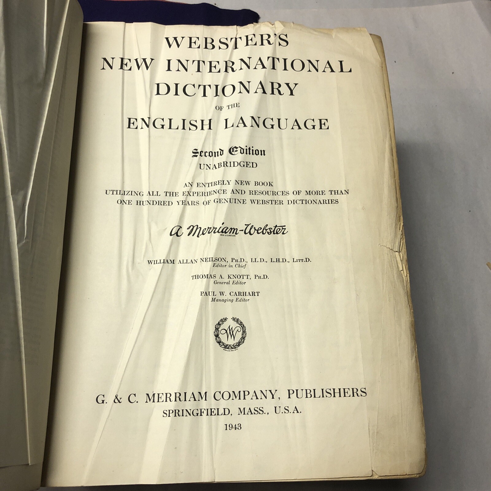 Vintage 1943 Webster's New International Dictionary - Unabridged - 2nd ...