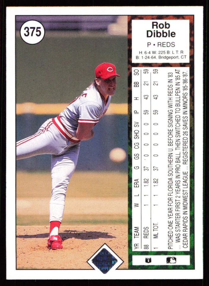 1989 Upper Deck Rob Dibble Rookie Cincinnati Reds #375 | eBay