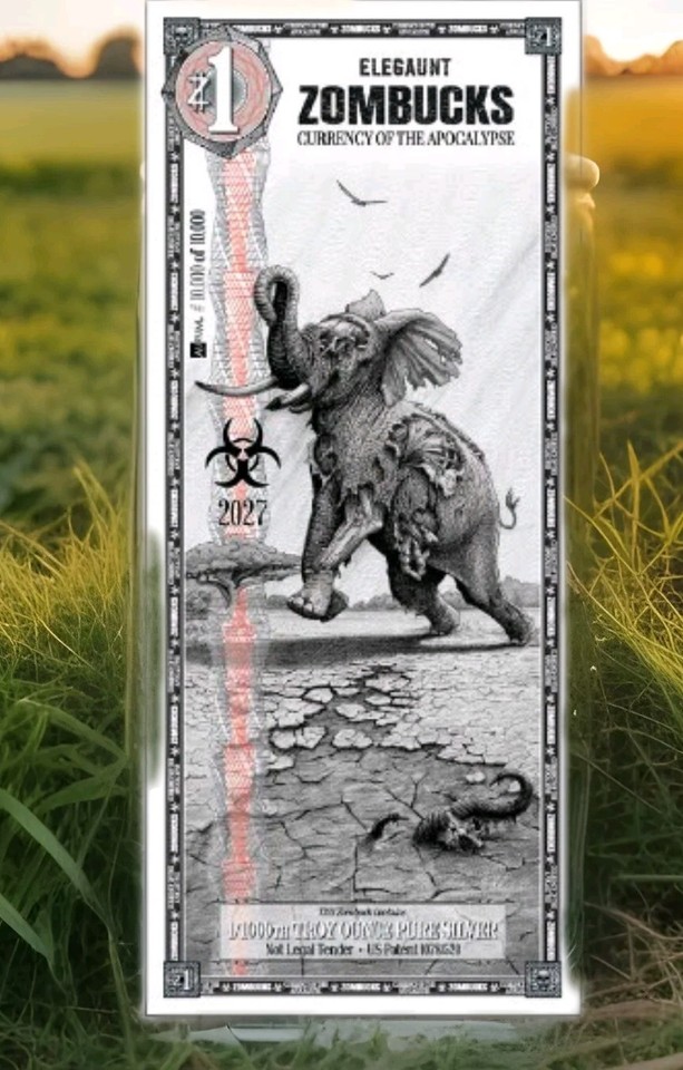 2027 ZOMBUCKS WORLD Elegaunt Silver Note 1/1000ounce .999 Silver | eBay