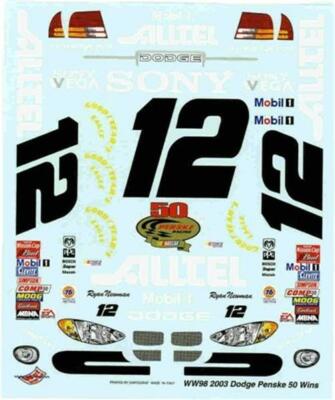 Wetworks WW98 #12 Alltel Penske Racing 50 Wins 2003-Ryan Newman decal ...