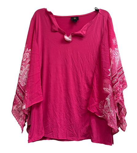 JM Collection Women's Pink Poncho-Blouse with Paisley Print Sleeves ...
