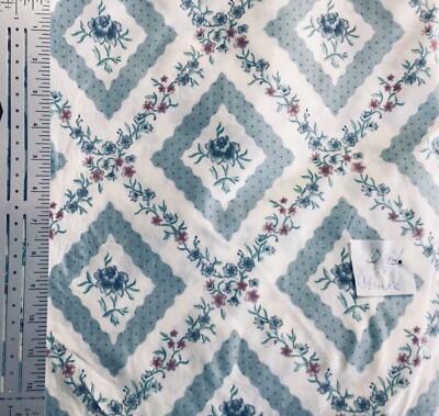 Vintage Blue Floral Diamond Pattern Chintz Polished Cotton Fabric By ...