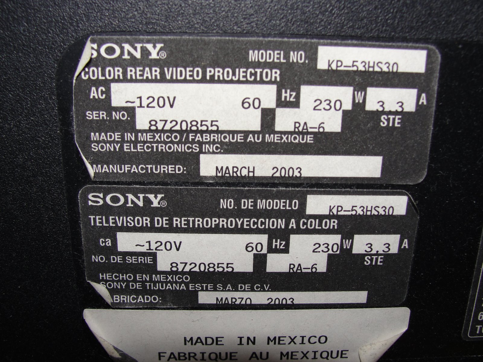 Sony KP-53HS30 53" 1080i HD Rear-Projection Television | eBay