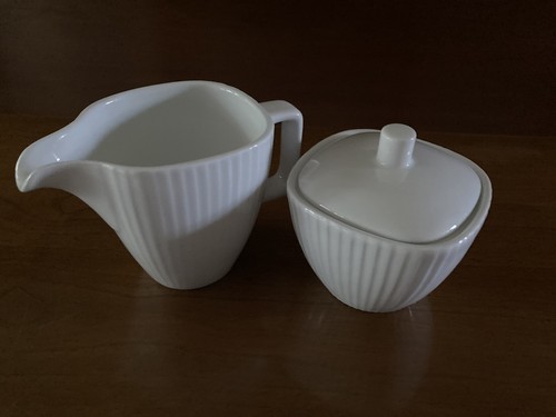Corelle Ultra Scandia White Ribbed Porcelain Sugar Bowl & Creamer | eBay