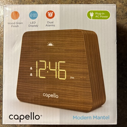 Capello Digital Clock LED Display Dual Alarm Mantle Wood Grain Finish ...