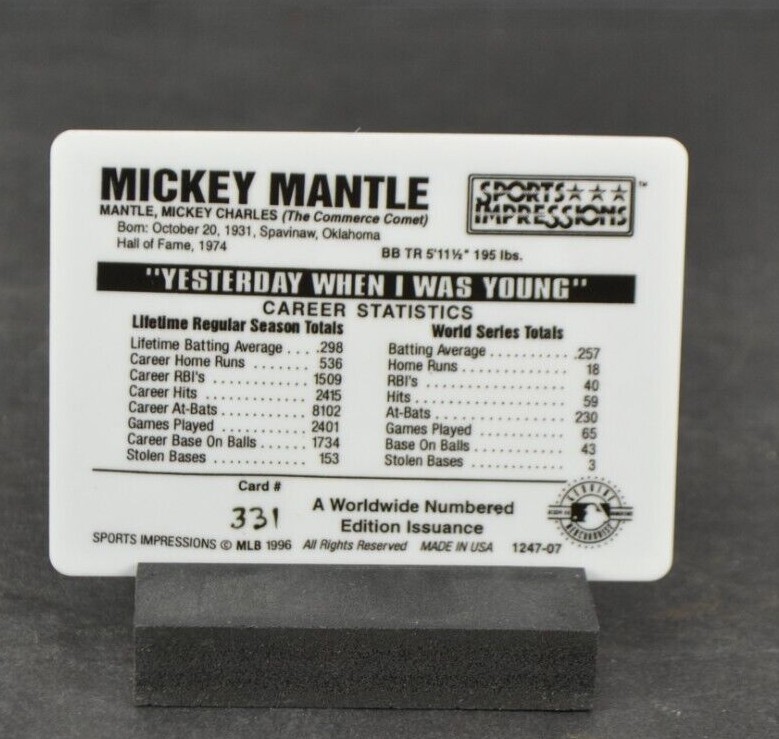 Vintage Mickey Mantle Ceramic Baseball Card With Wood Base by Enesco ...
