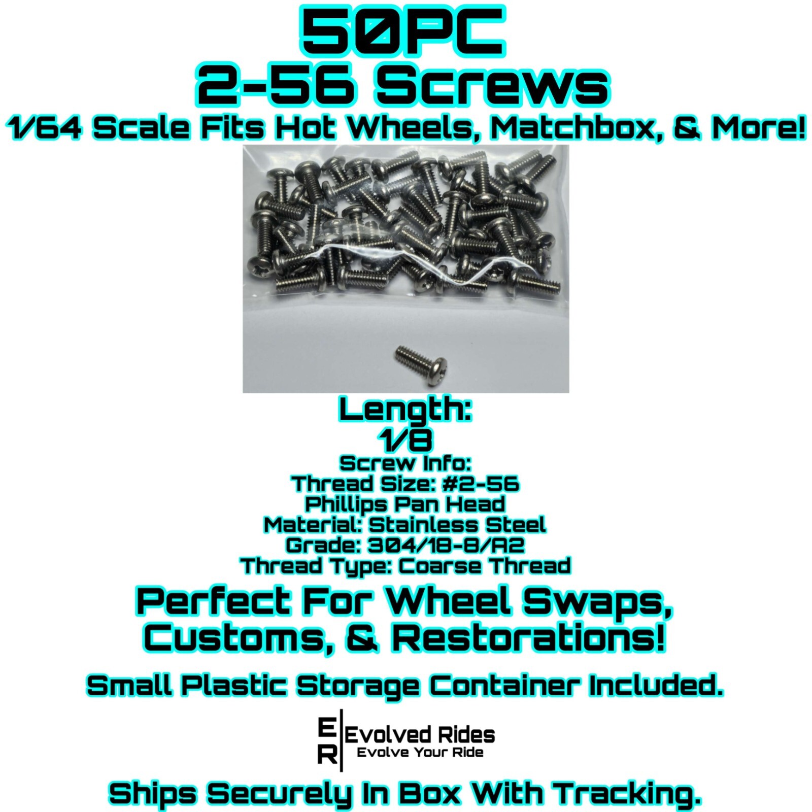 50PC 1/8th 2-56 Rivet Screw Hot Wheels Matchbox 1/64 Scale Custom ...