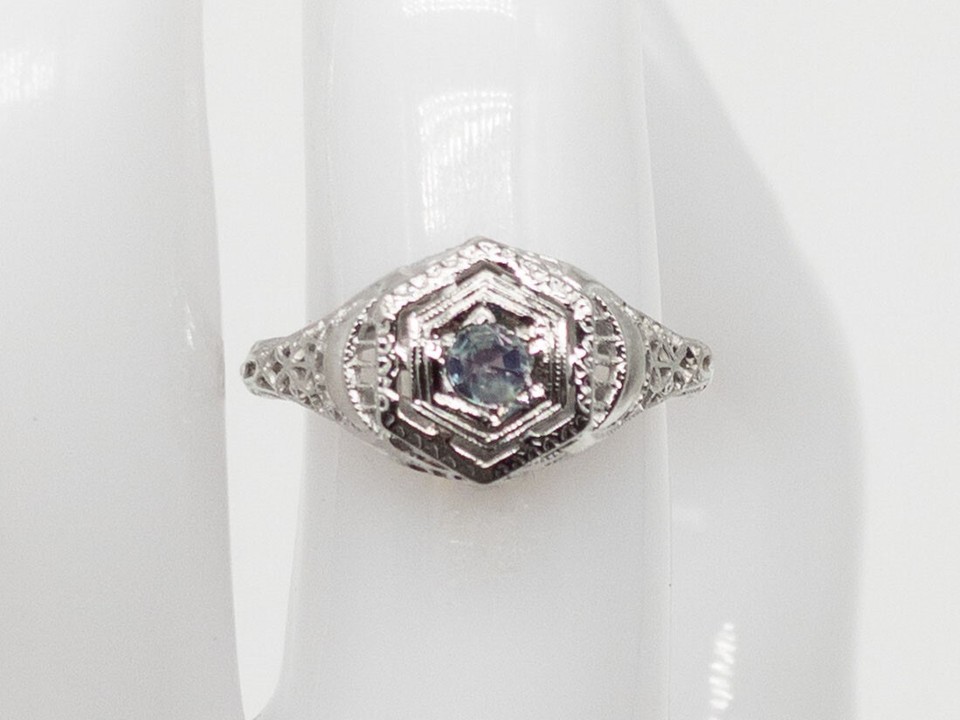 [Antique 1920s G & Co .20ct Natural Alexandrite 18k White Gold Filigree ...