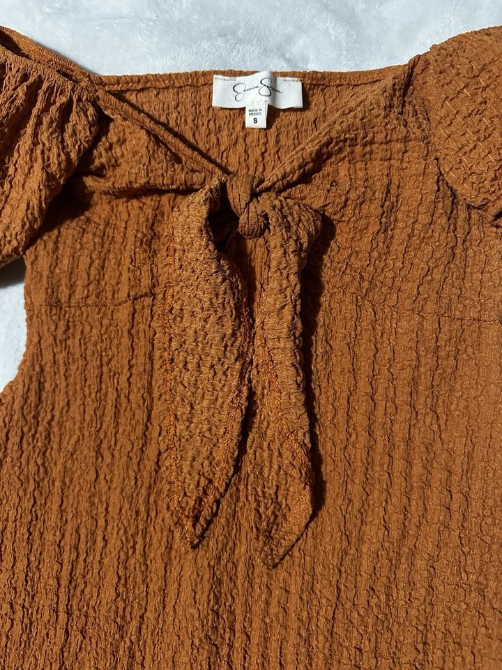 Small Burnt Orange Muslin Jessica Simpson Dress Short Sleeve Tie Waist ...