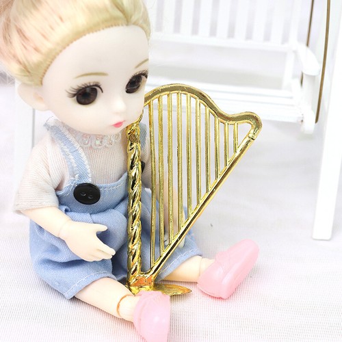 Doll Musical Instrument Miniatures 1:12 Scale OB11 Gold Harp Plastic ...