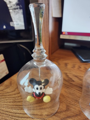MICKEY MOUSE FIGURINE CLAPPER FISCHER LEAD CRYSTAL CLEAR GLASS BELL - 7 ...