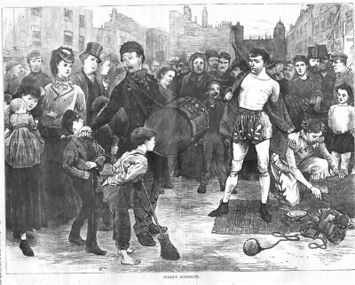 Street Acrobats - Street Performers - Drawing a Crowd - 1871 Historical ...
