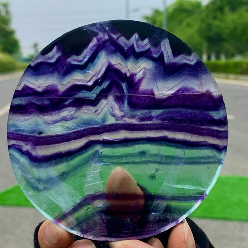 187G Natural rainbow transparent fluorite crystal mineral disk sample ...
