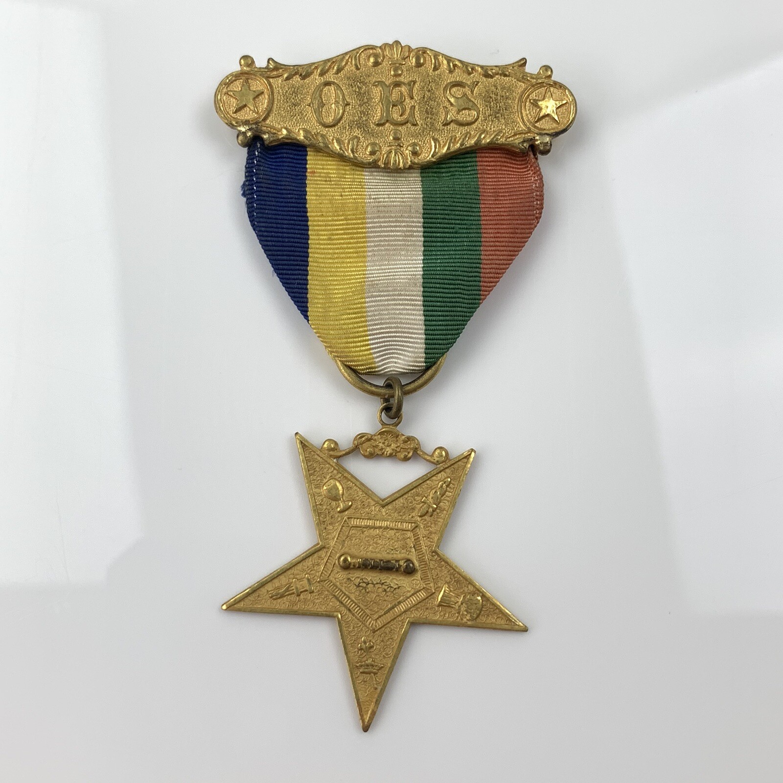 Vtg OES Order Of The Eastern Star Gold Tone Medal & Ribbon Scroll ...